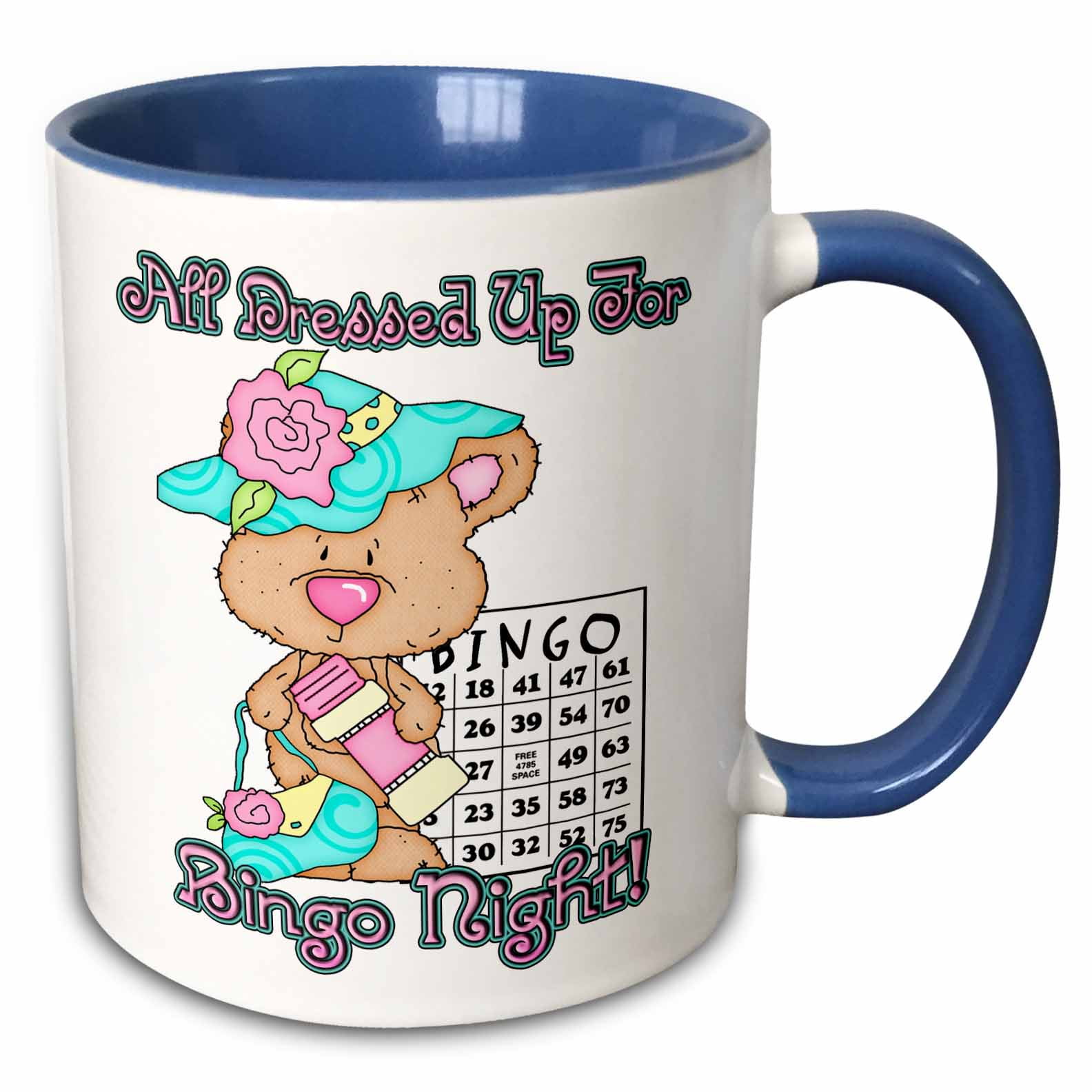 All Dressed UpFor Bingo Night Cute Girl Bingo Bear 15oz Two-Tone Blue ...
