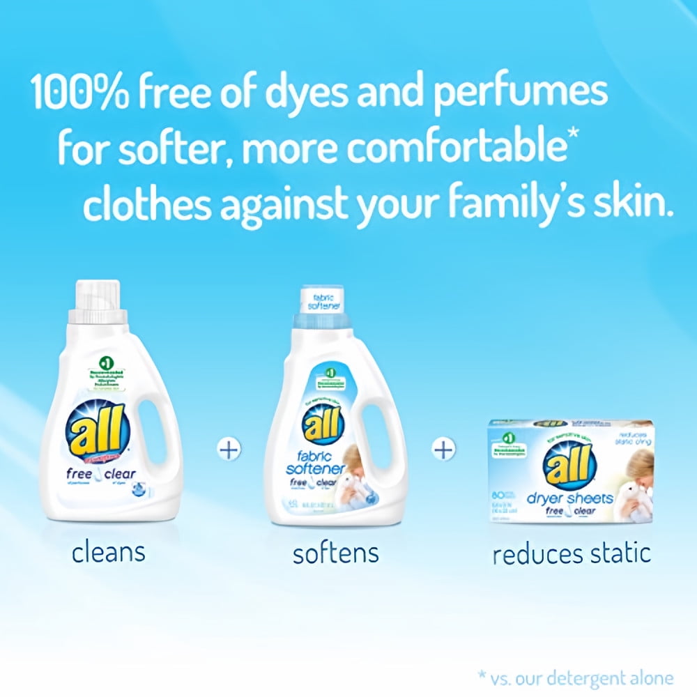 All Dryer Sheets for Sensitive Skin Free Clear (Pack of 12) - Walmart.com
