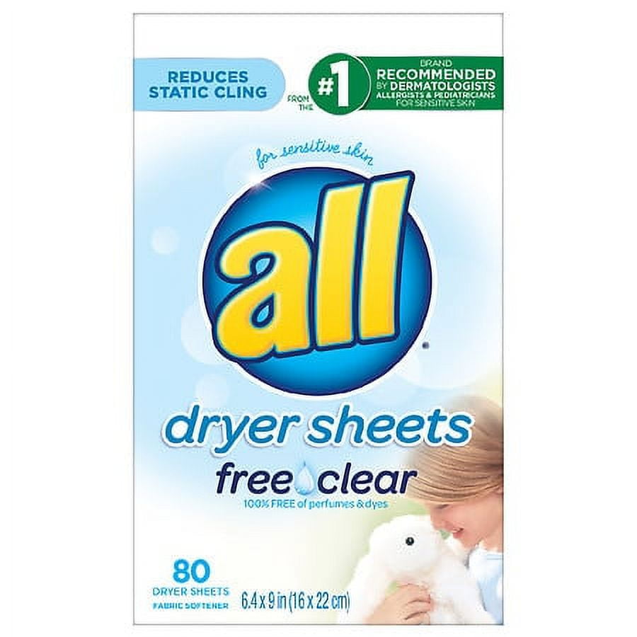 All Dryer Sheets for Sensitive Skin Free Clear (Pack of 4) - Walmart.com