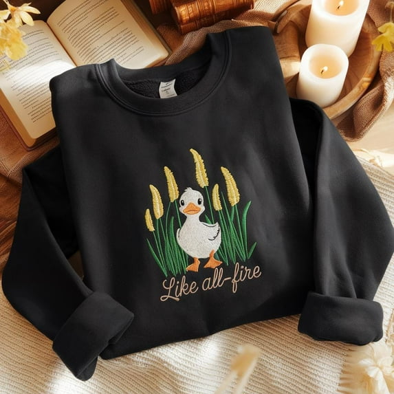 All Fire Goose Embroidered Sweatshirt, Goose Lover Sweatshirt, Book ...