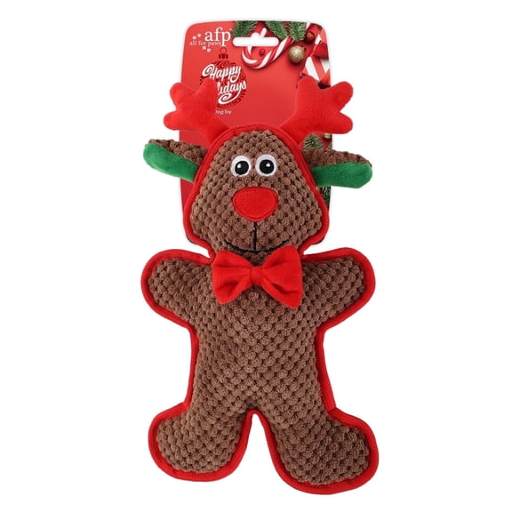 All For Paws Happy Holiday Dog Squeaky Toy, Christmas Long Reindeer ...