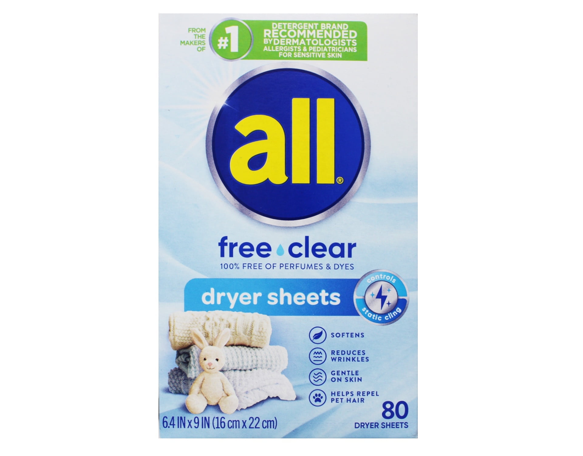 all Free and Clear Dryer Sheets, 80 ct, Gentle on Sensitive Skin ...