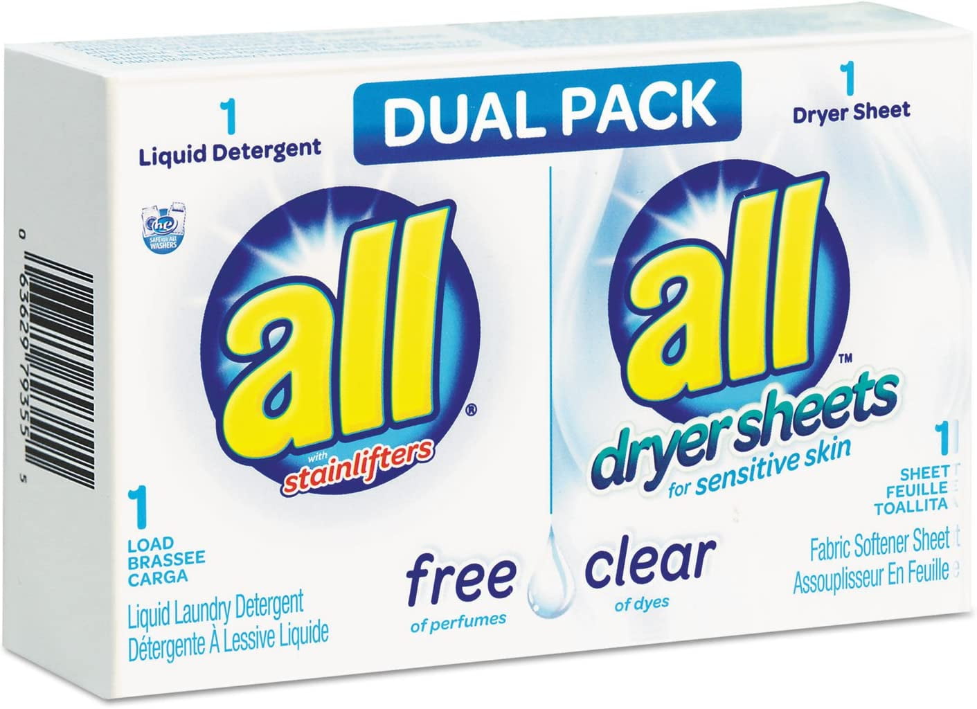 All Free Clear HE Liquid Laundry Detergent/Dryer Sheet Dual Vend Pack ...
