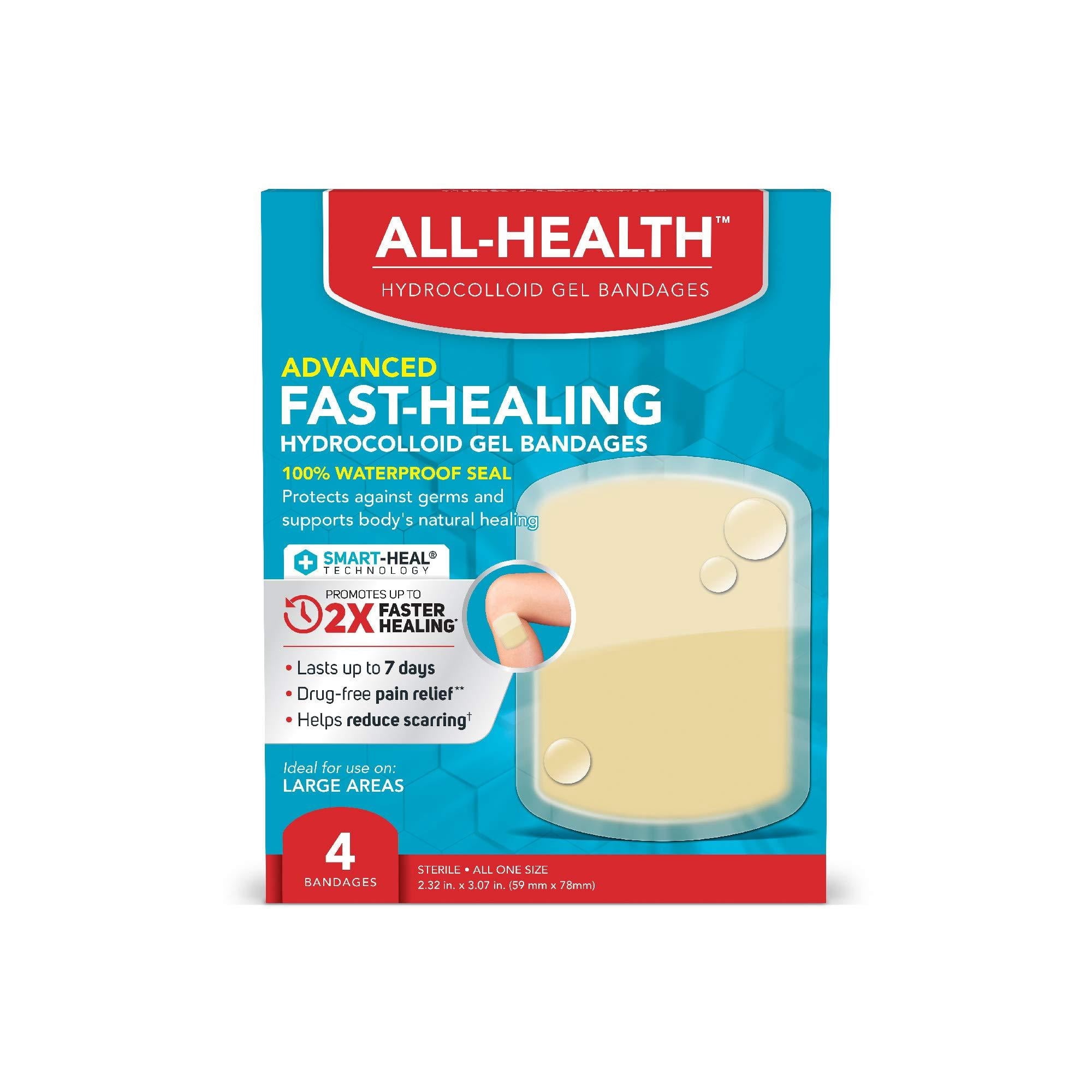 All Health Advanced Hydrocolloid Gel Bandages, Large Wound Dressing, 4 ...