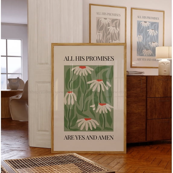 All His promises are Yes & Amen, 2 Corinthians 1:20, Floral Christian ...