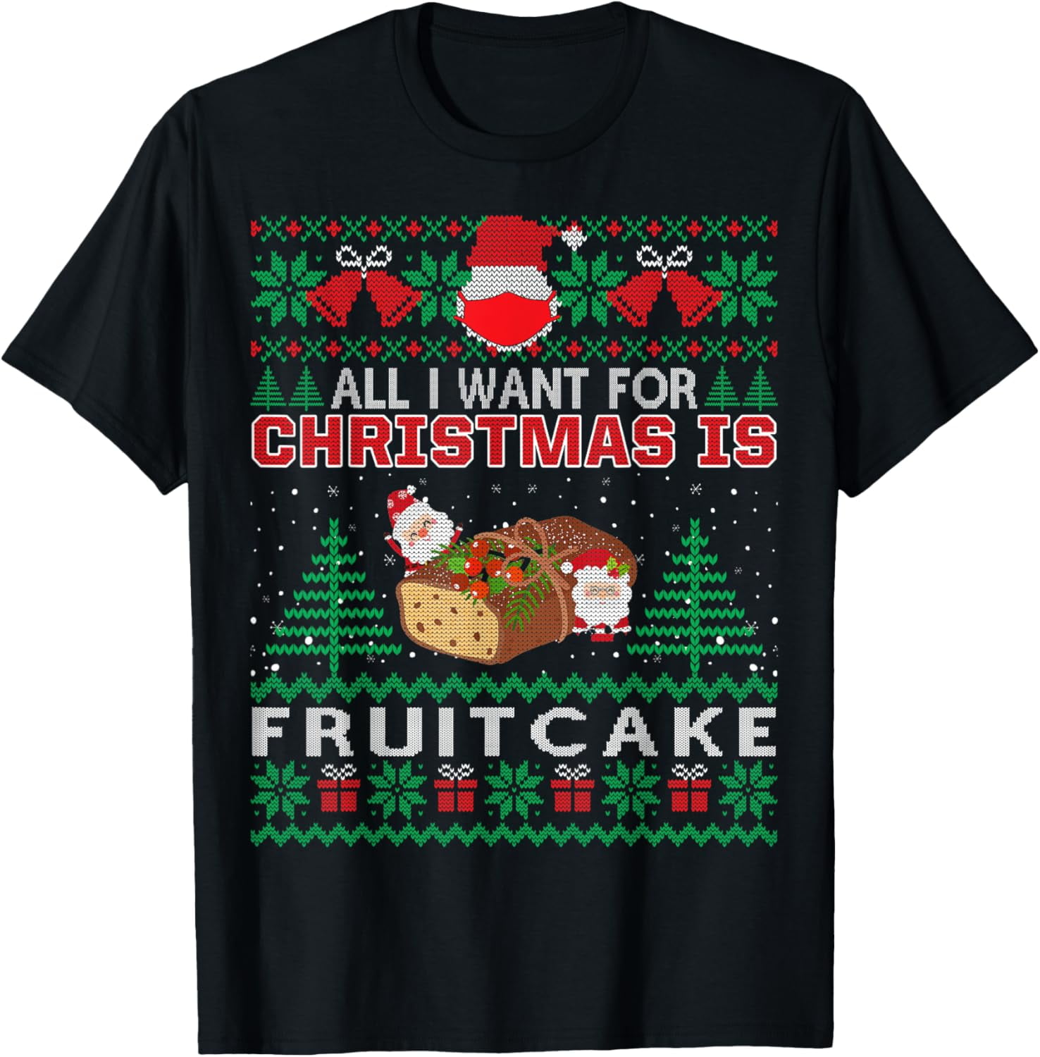All I Want For Christmas Is Fruitcake Funny Santa Face Mask Adult T ...