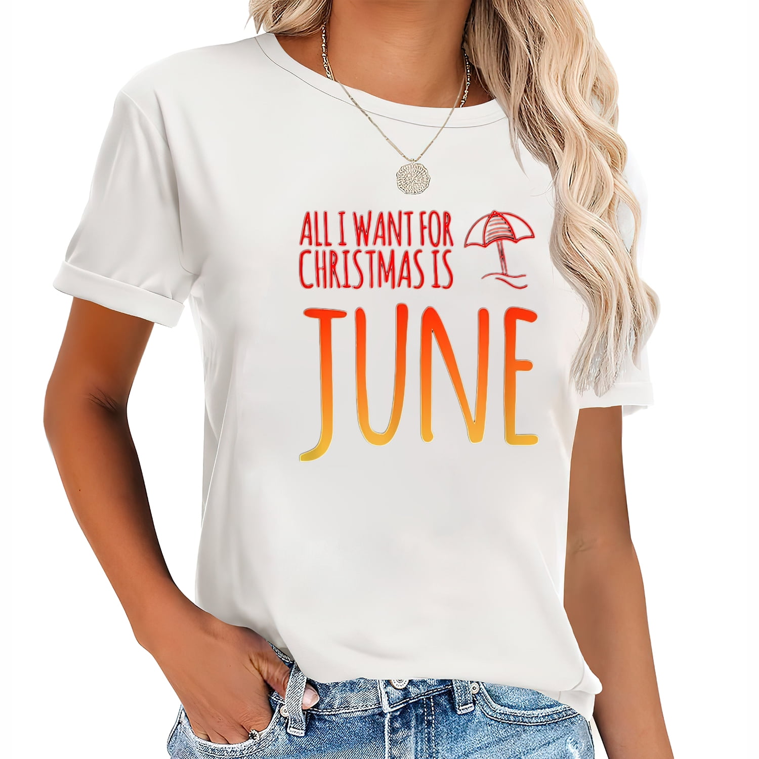 All I Want For Christmas Is June - Saying Motif Stylish Short Sleeve ...