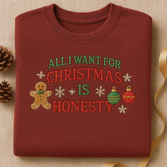 All I Want for Christmas Is Honesty Embroidered Sweater, Funny ...