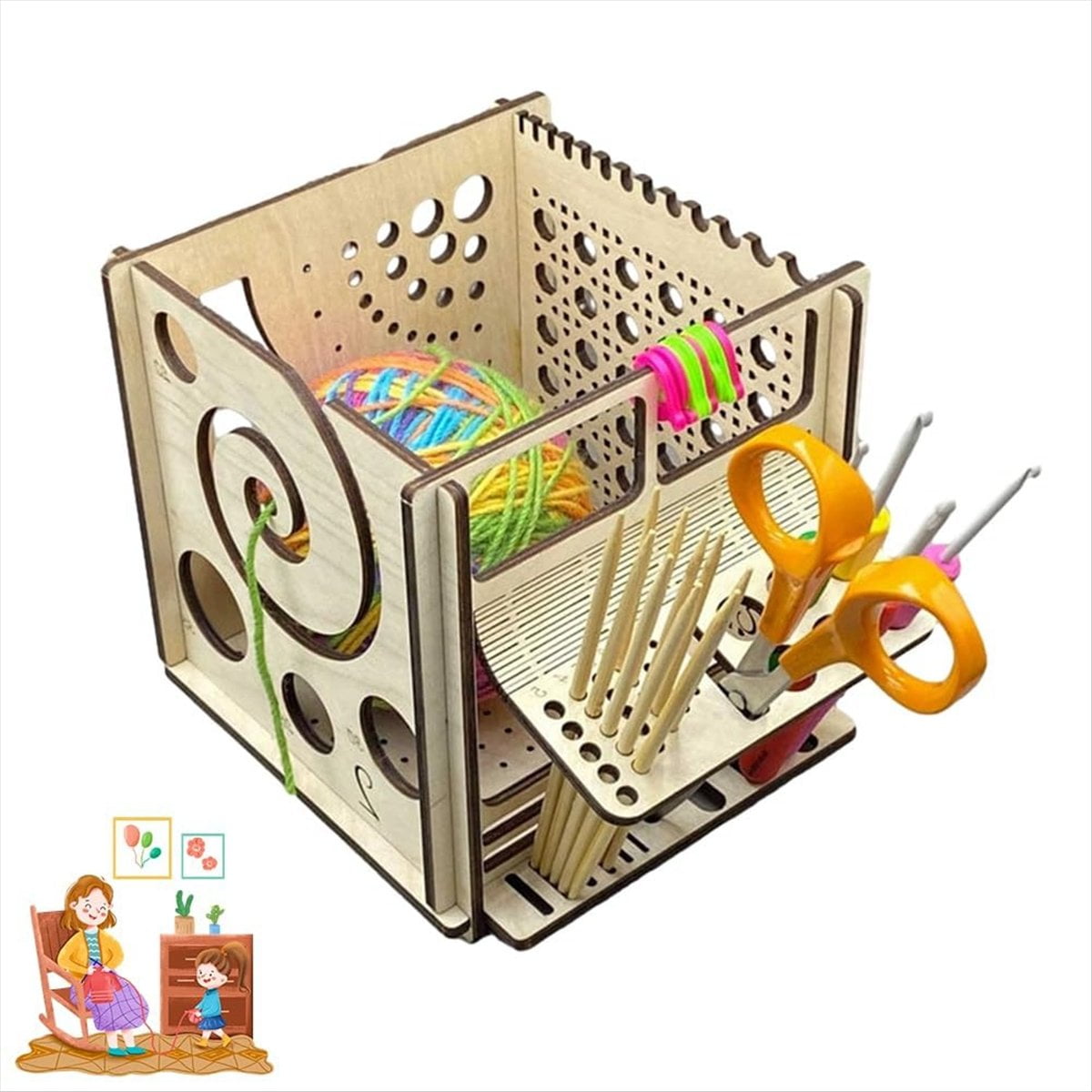 All-In-1 Wooden Yarn Bowl Multifunctional Knitting Tool, Multi Wooden ...