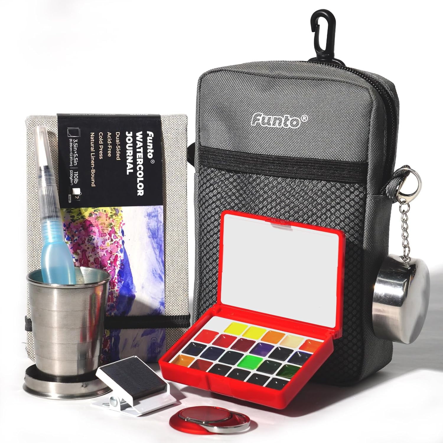 All-In-One 24-Color Travel Paint Kit with Crossbody Bag, Watercolor ...
