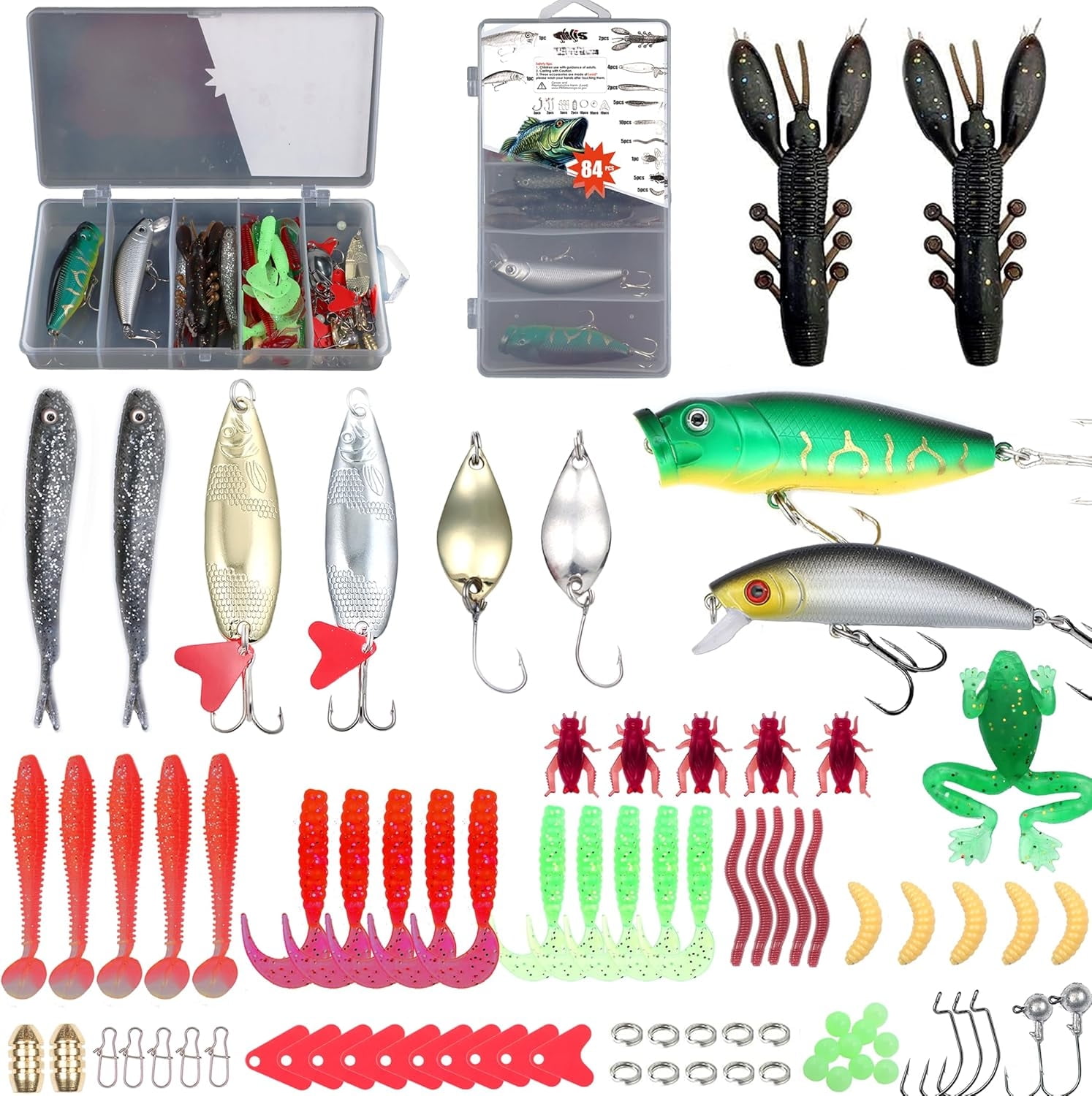 All-In-One Fresh/Saltwater Fishing Lures Kit – Tackle Box with Spoons/Crankbaits/Soft Worms/Jig ...