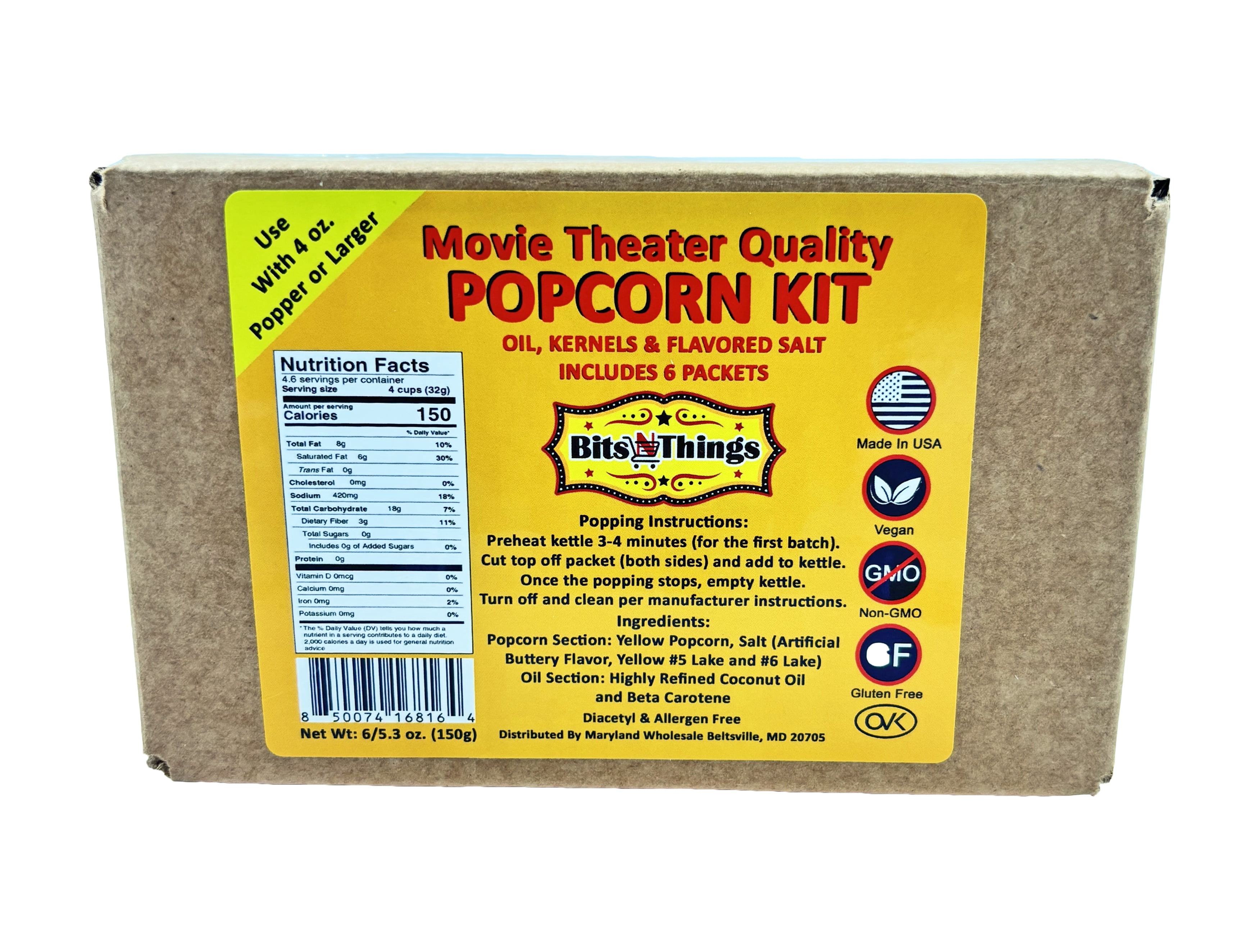 Bits n Things All-In-One Popcorn Kit, 4 oz, Kernels, Flavored Salt, Oil ...
