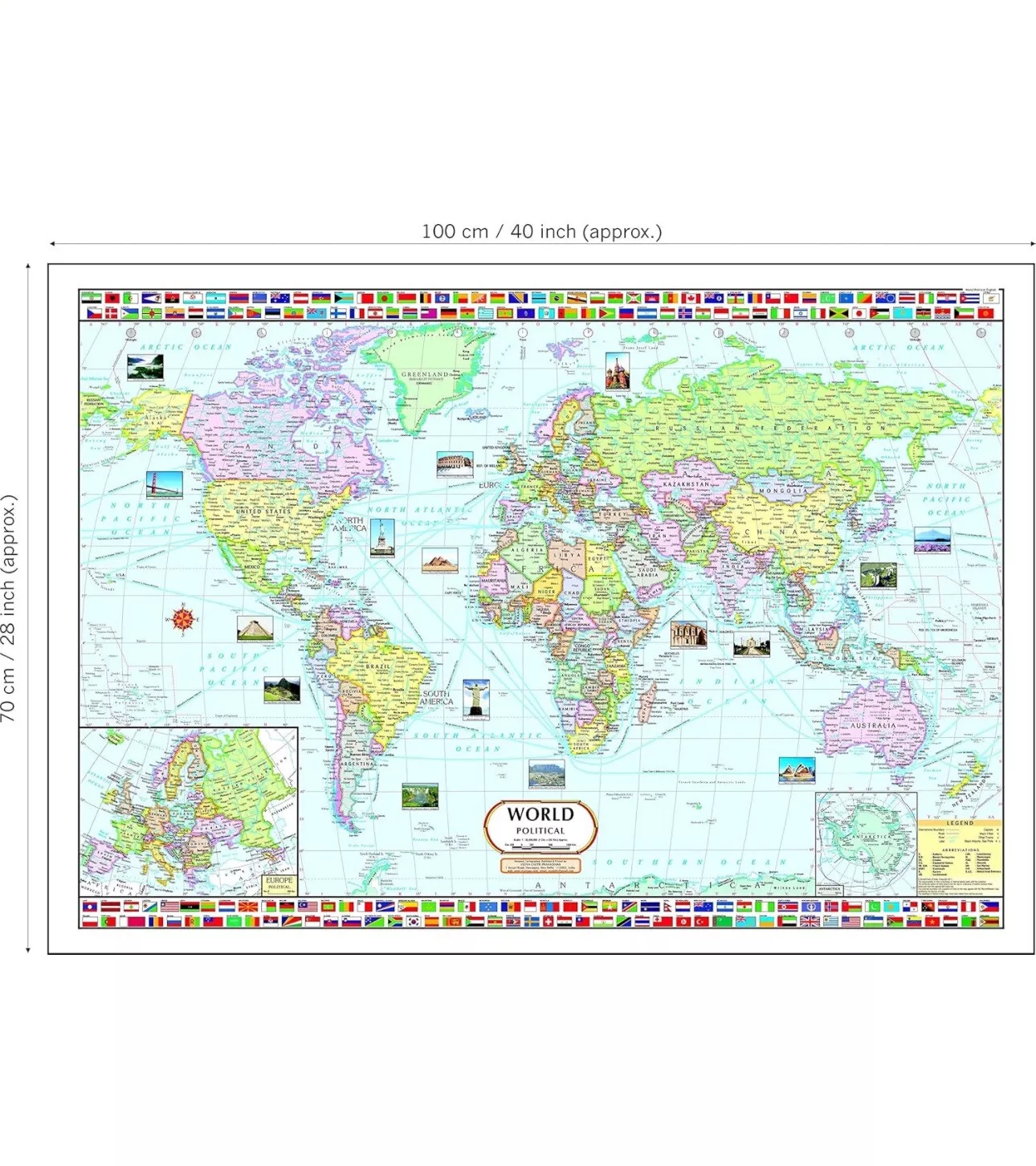 All-In-One World Map: Political, 70 X 100 CM - Walmart.com