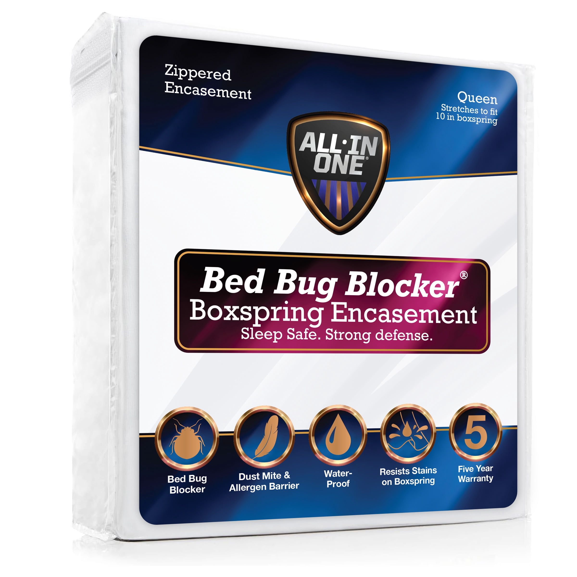 All-In-One Zippered Boxspring Protector with Bed Bug Blocker, Queen ...