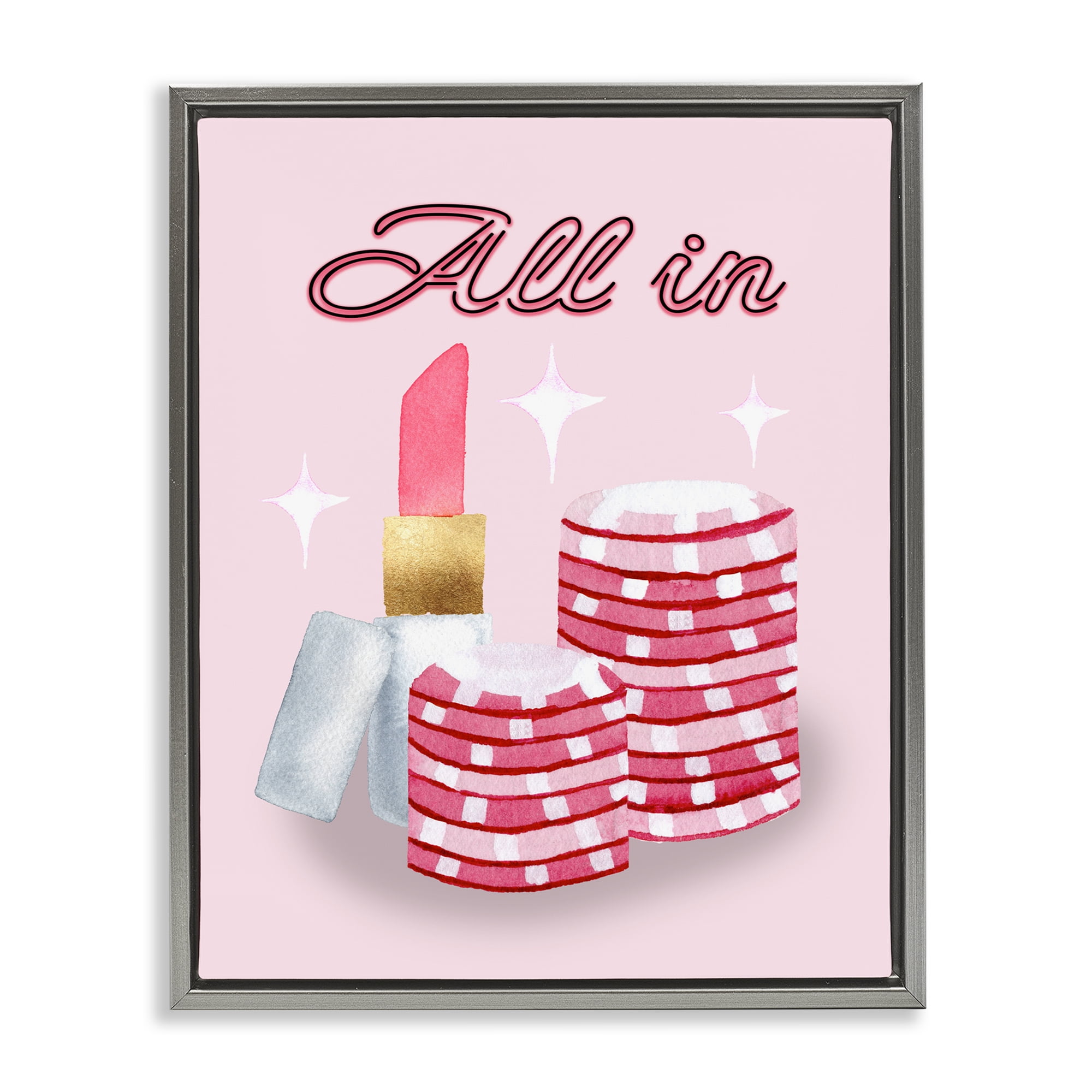 All In Poker Chips & Lipstick Gray Framed Floater Canvas Wall Art ...