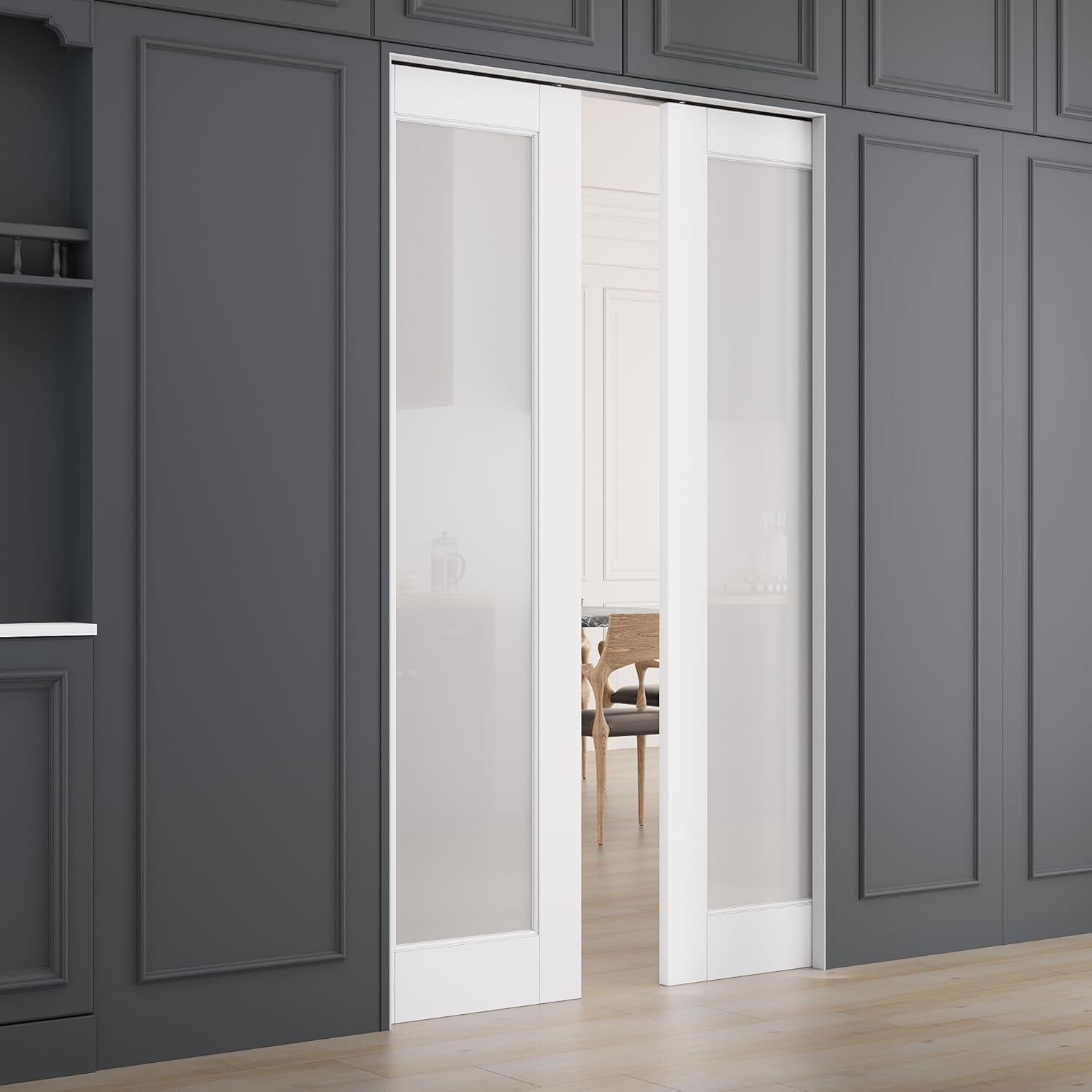 All-Inclusive Soft-Close Sliding Pocket Door 32" x 80" 3-Lite Frosted ...