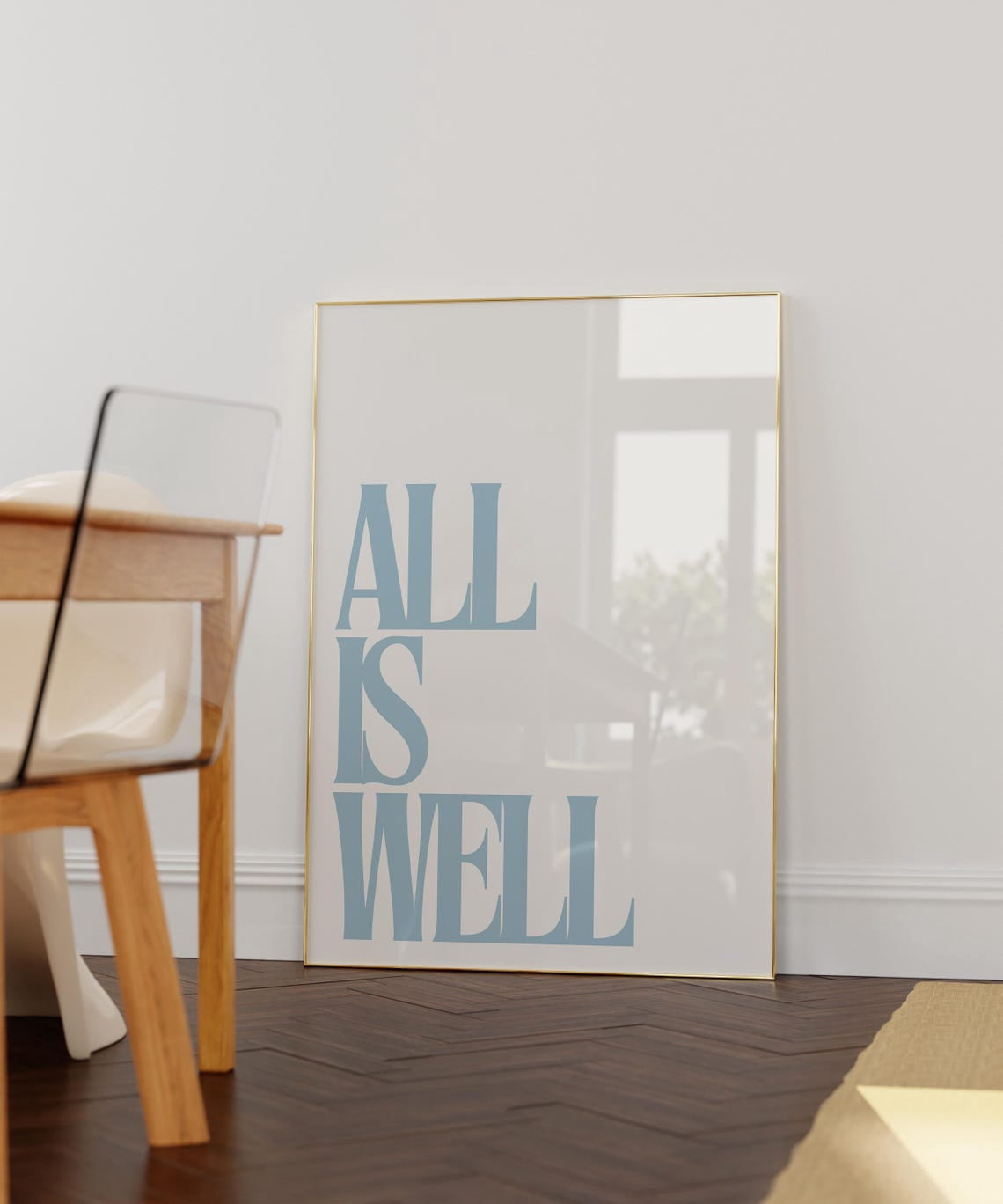 All Is Well Poster Blue Minimalist Typography Positive Office Art Cozy ...