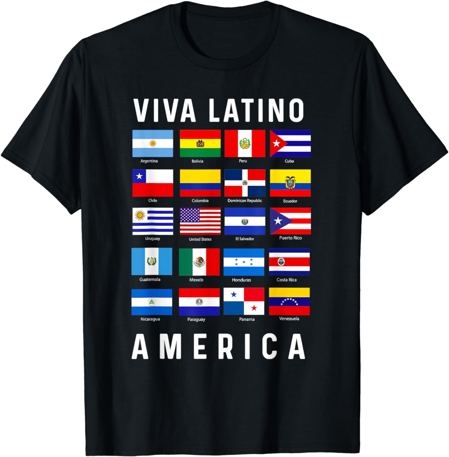 All Latin American Flags Countries Viva Latino America Tee T-Shirt ...