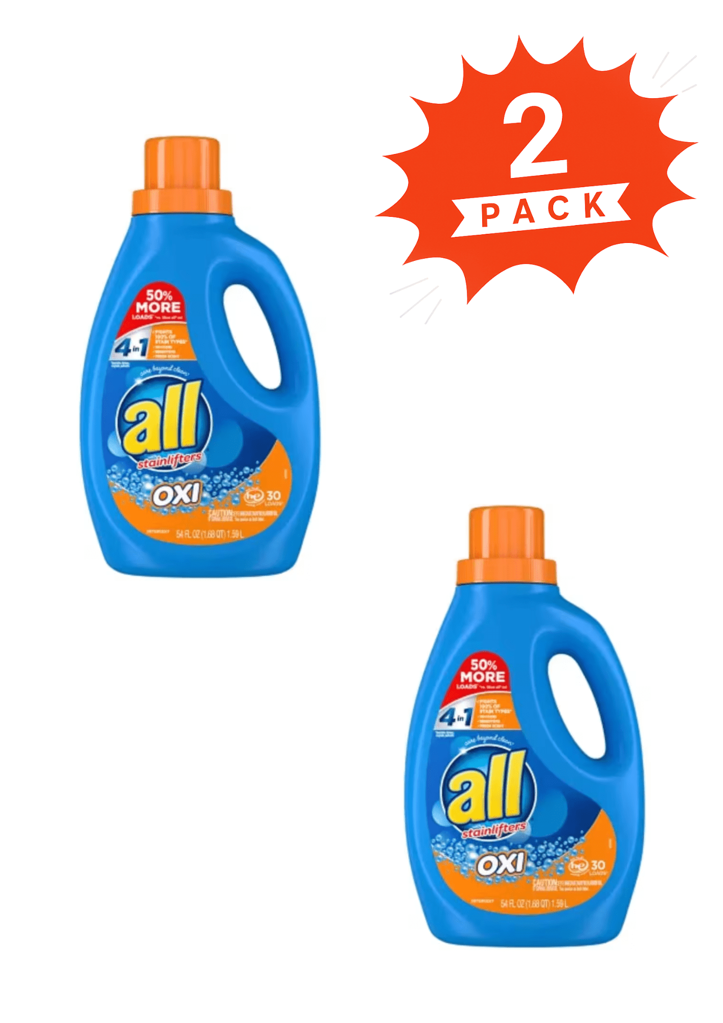 All Liquid Laundry Detergent Fresh Clean + Oxi + Odor Lifter (Pack 2 ...