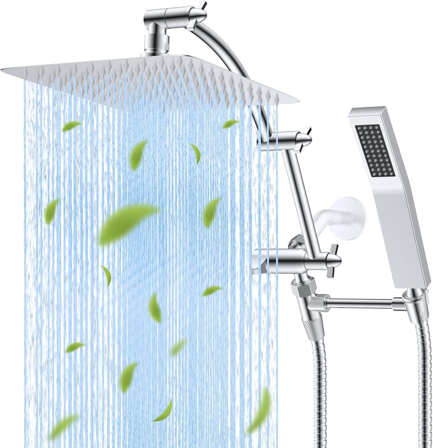 All Metal 10'' Rainfall Shower Head, Square Shower Head Combo, High ...