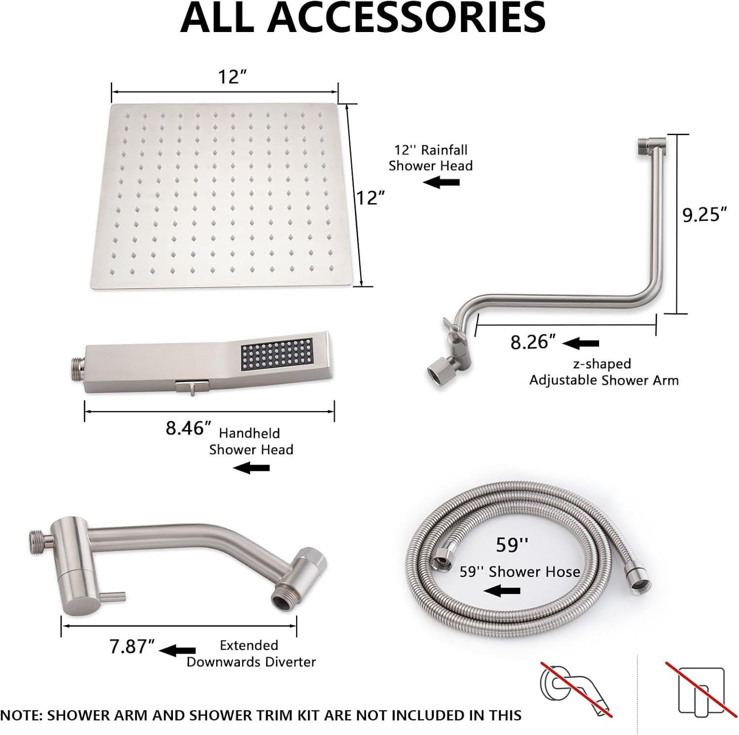 All Metal 12'' Rainfall Shower Head with Handheld Combo - Walmart.com
