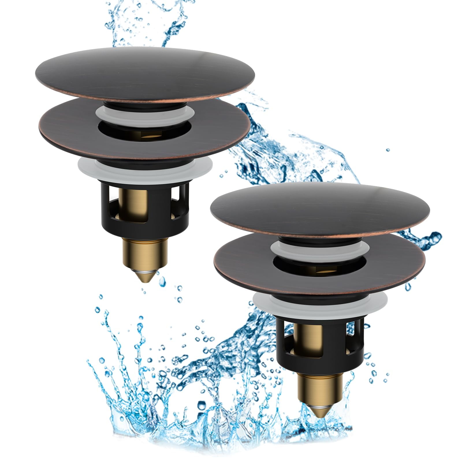 All Metal 2 in 1 Bathroom Sink Stopper, Universal Pop Up Drain Strainer ...