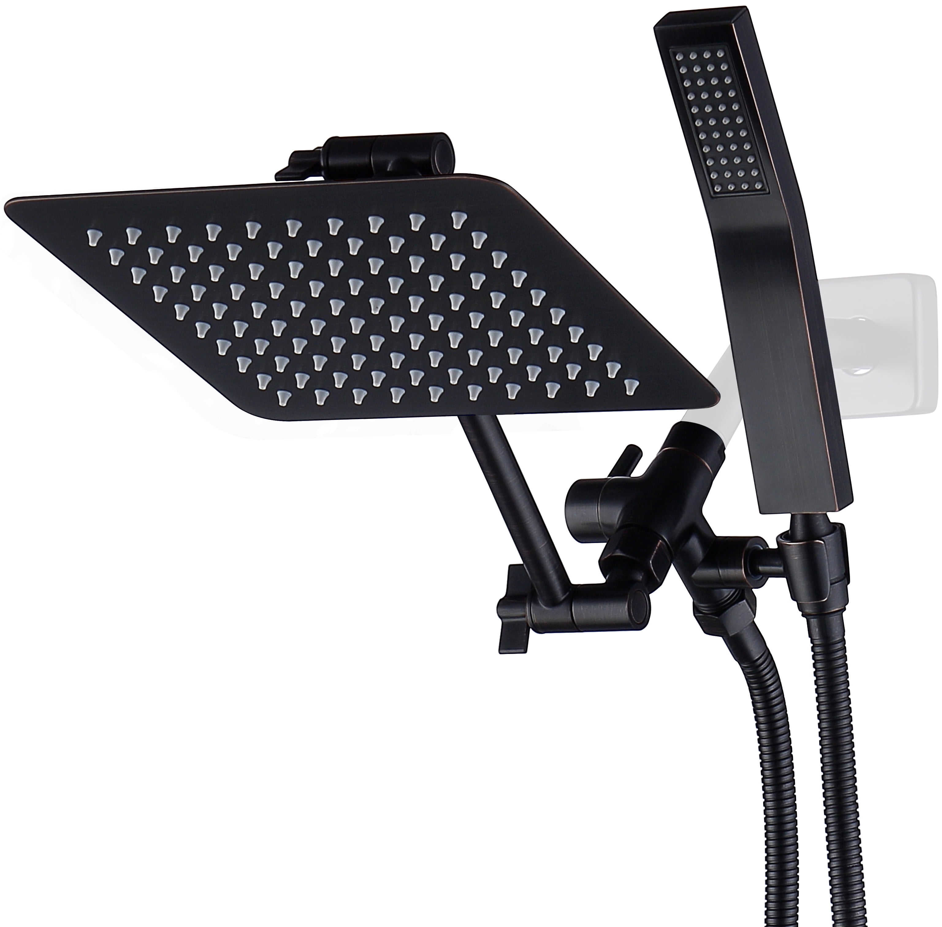 Dual Square Shower Head Combo with Handheld Wand, Extra Long Hose (Oil ...