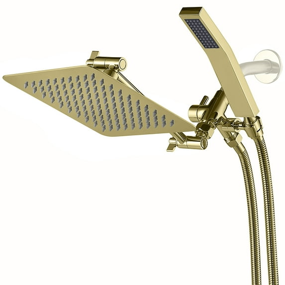 All Metal Dual Square Shower Head Combo, Rain Shower Head with Handheld ...