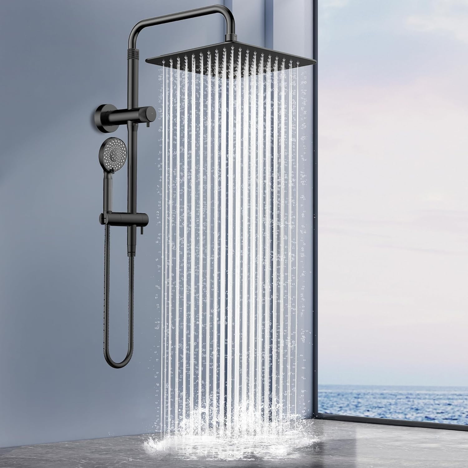 All Metal Rainfall Shower Heads with Handheld Combo - 10 Inch High ...