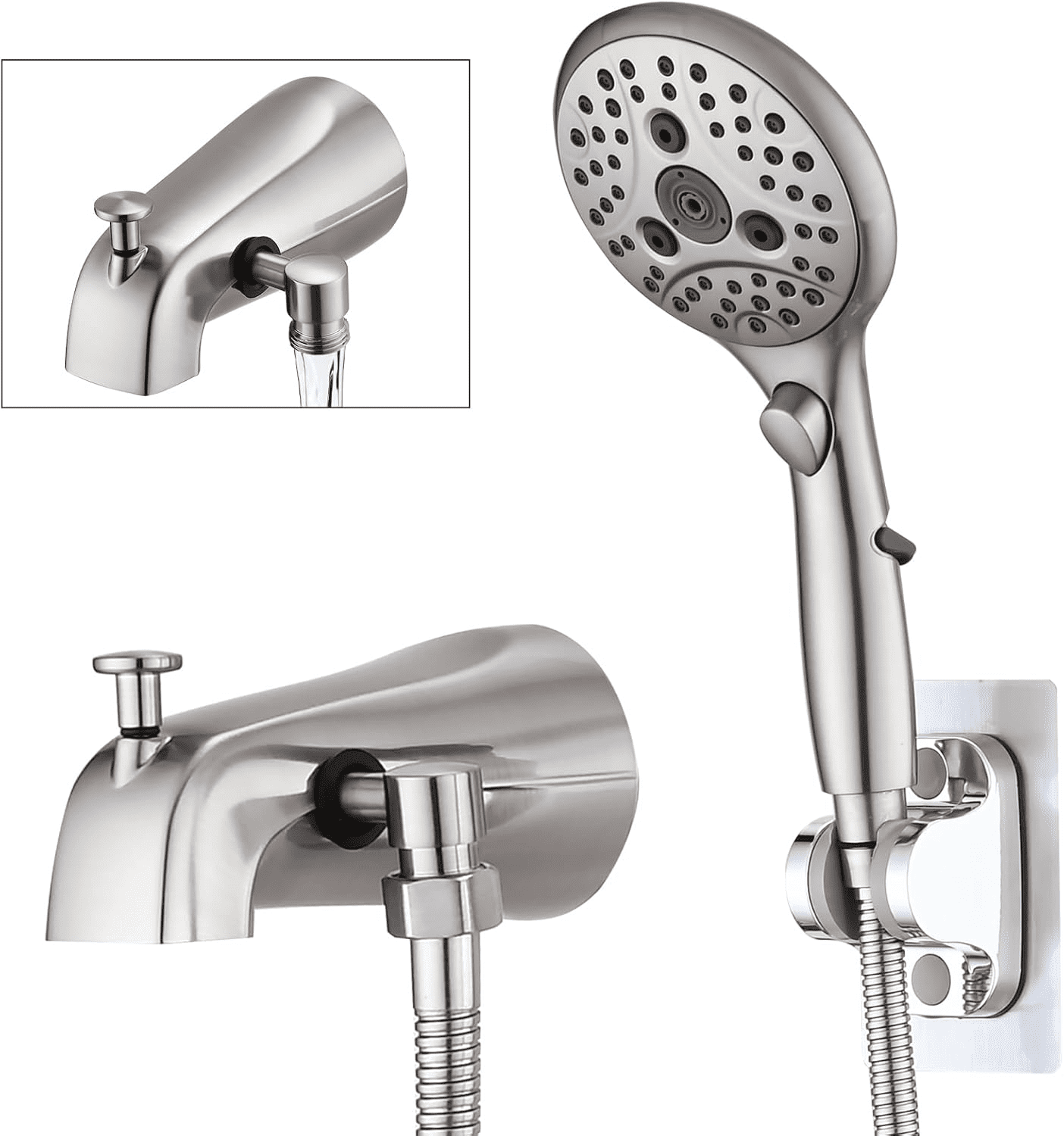 All Metal Tub Spout with Diverter, 6 Settings Hand Held Shower with On ...