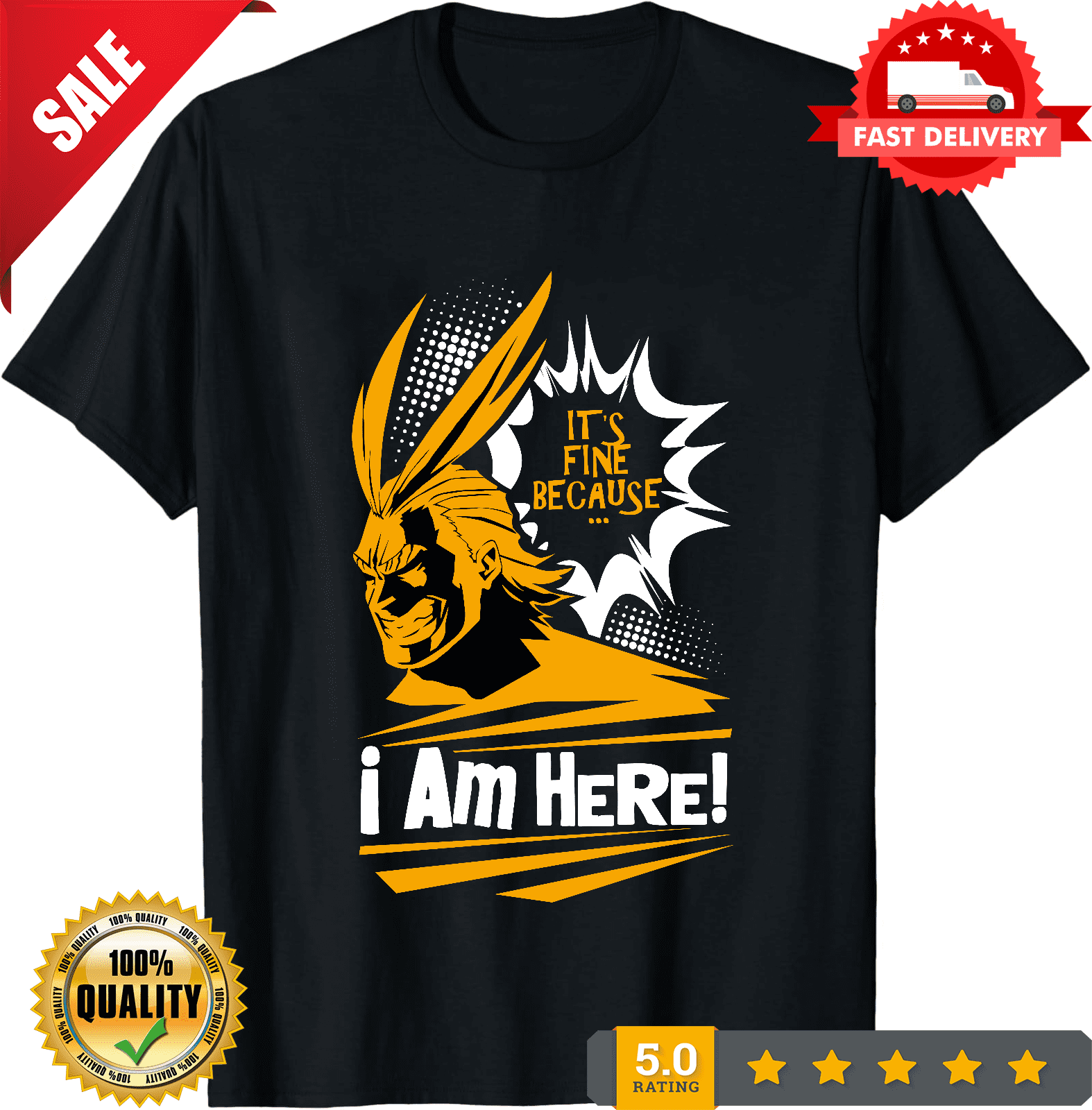 All Might I Am Here Boku No Hero Unisex Shirt for Anime and Manga ...