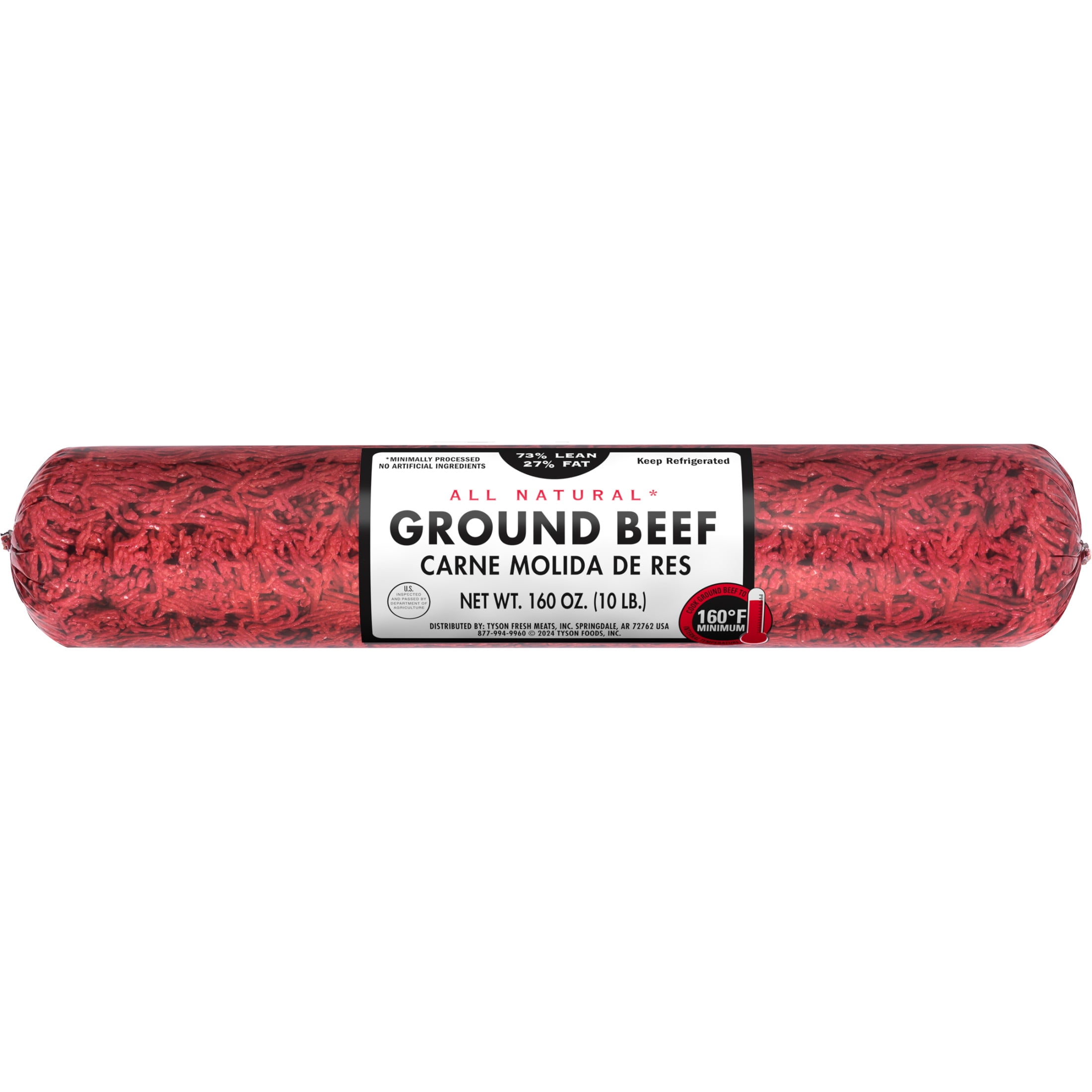 73% Lean / 27% Fat Ground Beef, 10 lb Roll, Fresh, All Natural ...
