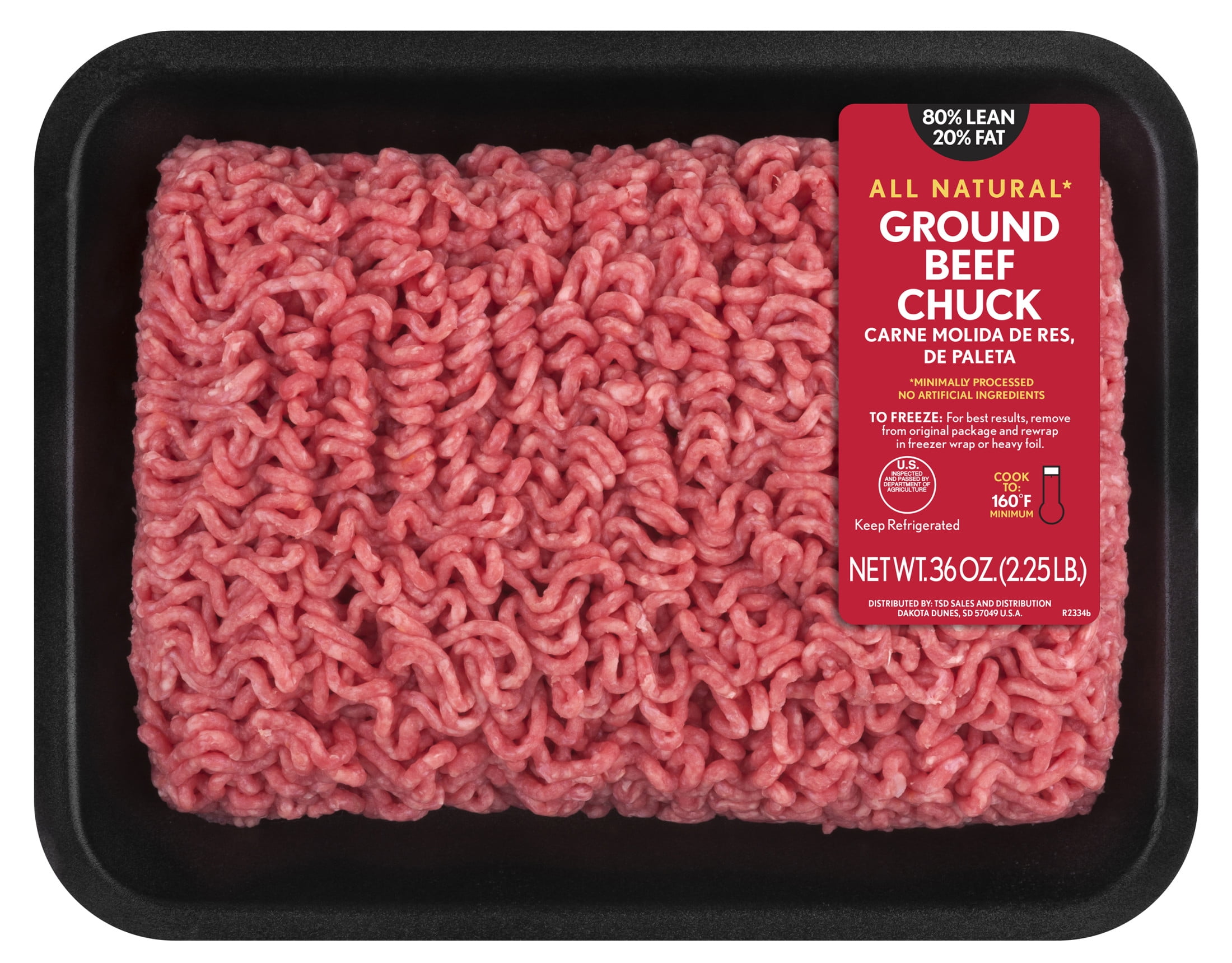 All Natural* 80% Lean/20% Fat Ground Beef Chuck, 2.25 lb Tray - Walmart.com