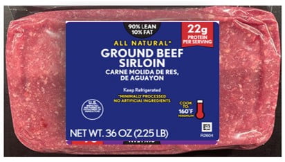 Ground Beef Sirloin, 90% Lean/10% Fat, All Natural*, 2.25 lb - Walmart.com