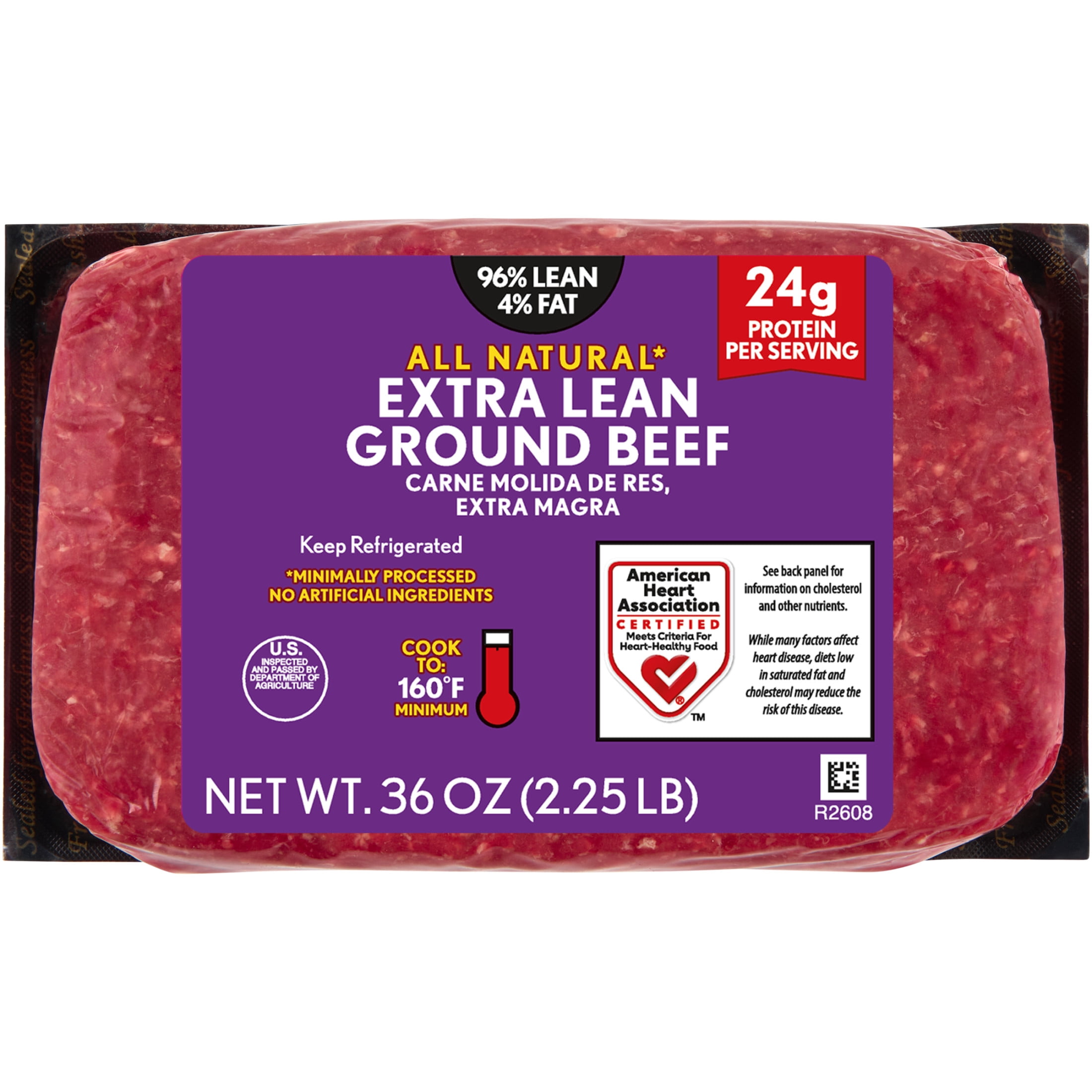 Extra Lean Ground Beef, 96% Lean/4% Fat, All Natural, 2.25 lb Pack ...