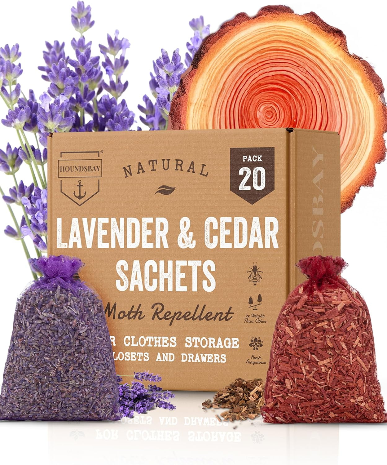 All-Natural Cedar and Lavender Sachet (20 Pack) with Hanger Hooks ...