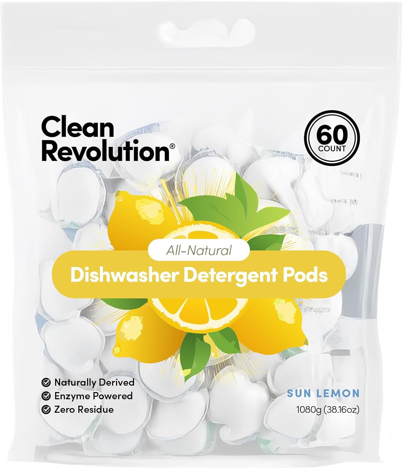 All Natural Dishwasher Detergent Pods, 60 Pods, Enzyme Powered, No ...