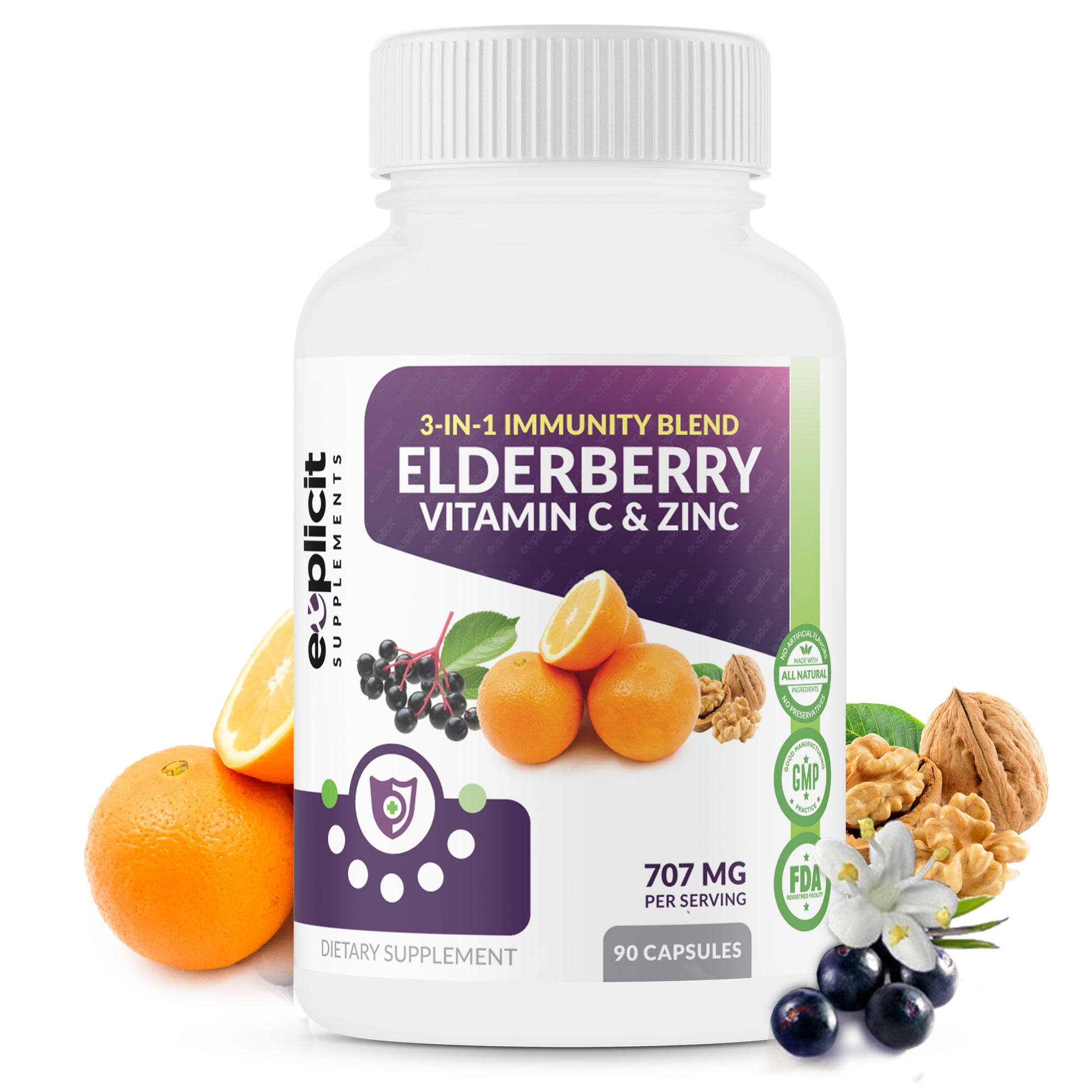 All Natural Elderberry, Vitamin C & Zinc Supplement - Triple Immunity ...