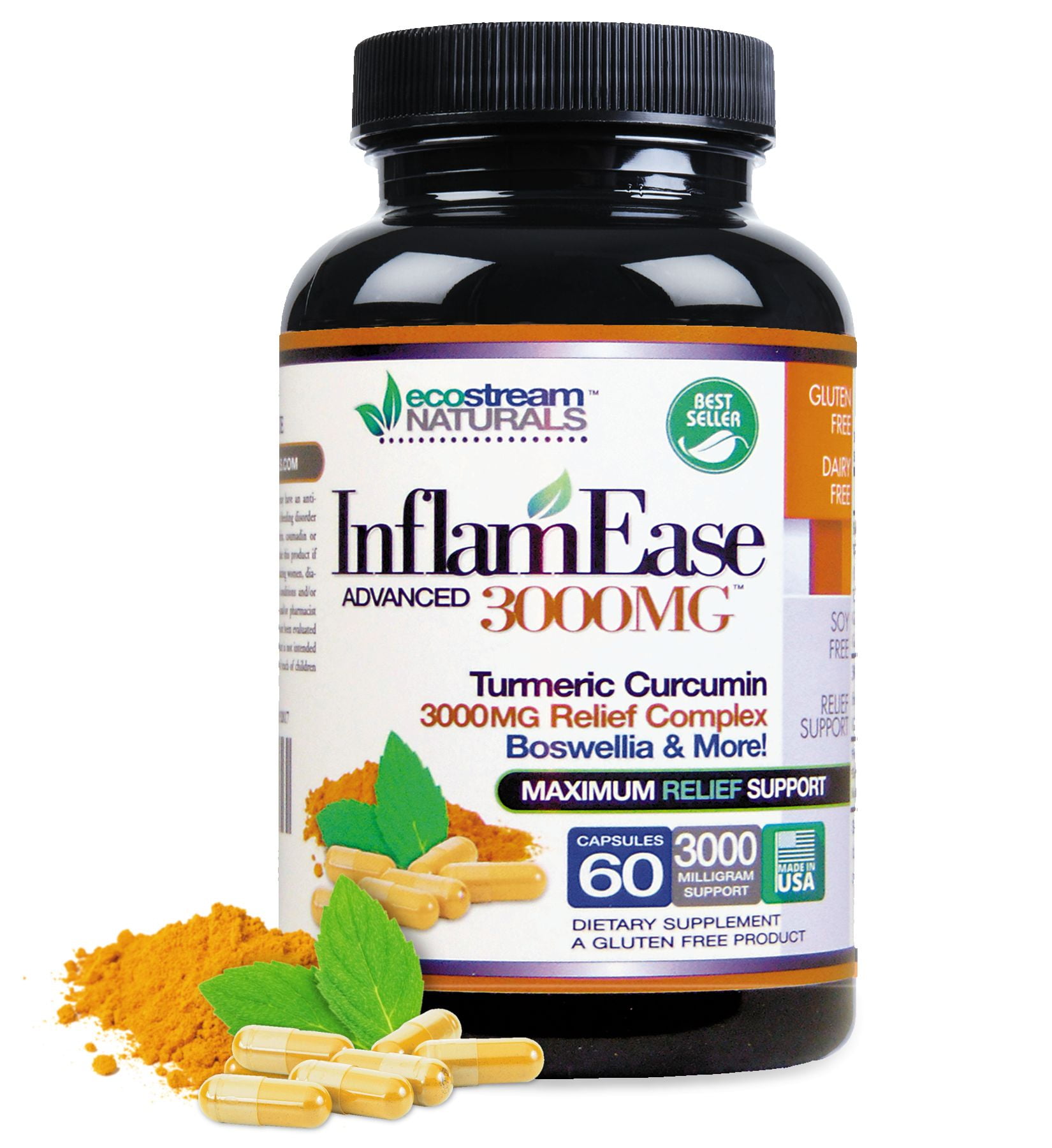 All Natural InflamEase Turmeric Curcumin Plus Maximum Support 3000 mg ...