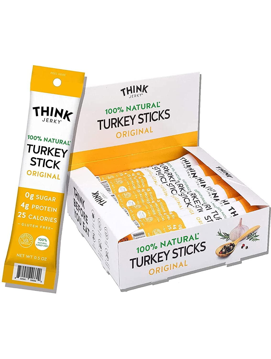 , All-Natural Turkey Sticks (0.5 Ounce Sticks, Pack of 20 Sticks ...