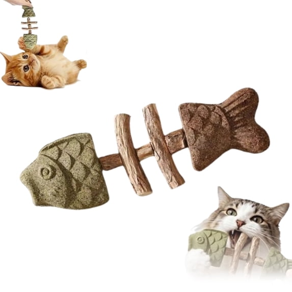 All-Natural Wooden Catnip Silvervine Chew Stick, Creative Fish Bone ...
