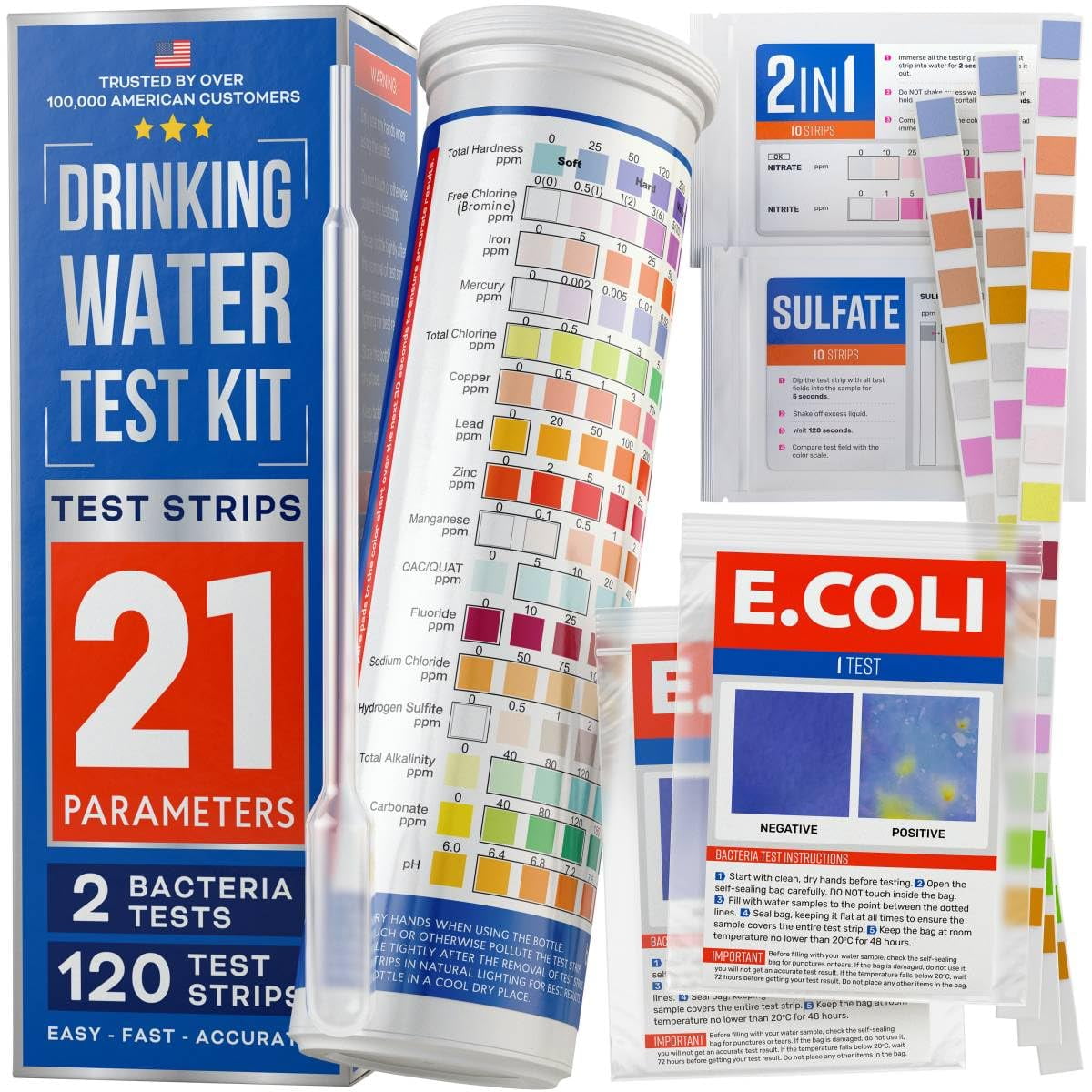All-New 20 in 1 Drinking Water Testing Kit 120 Strips, Home Tap and ...