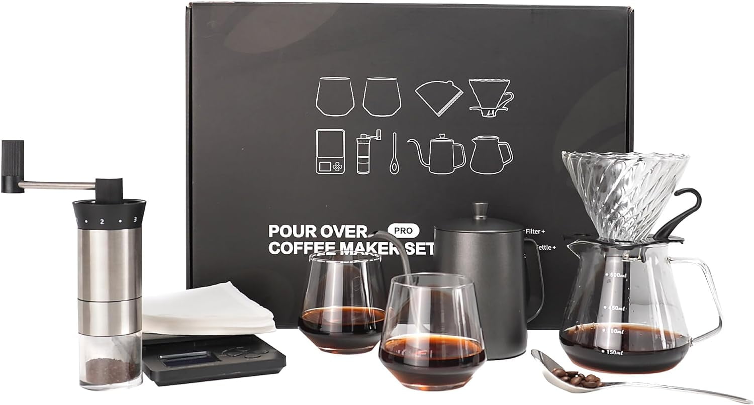 All in One Hand Drip Pour over Coffee Set Includes Gooseneck Kettle ...