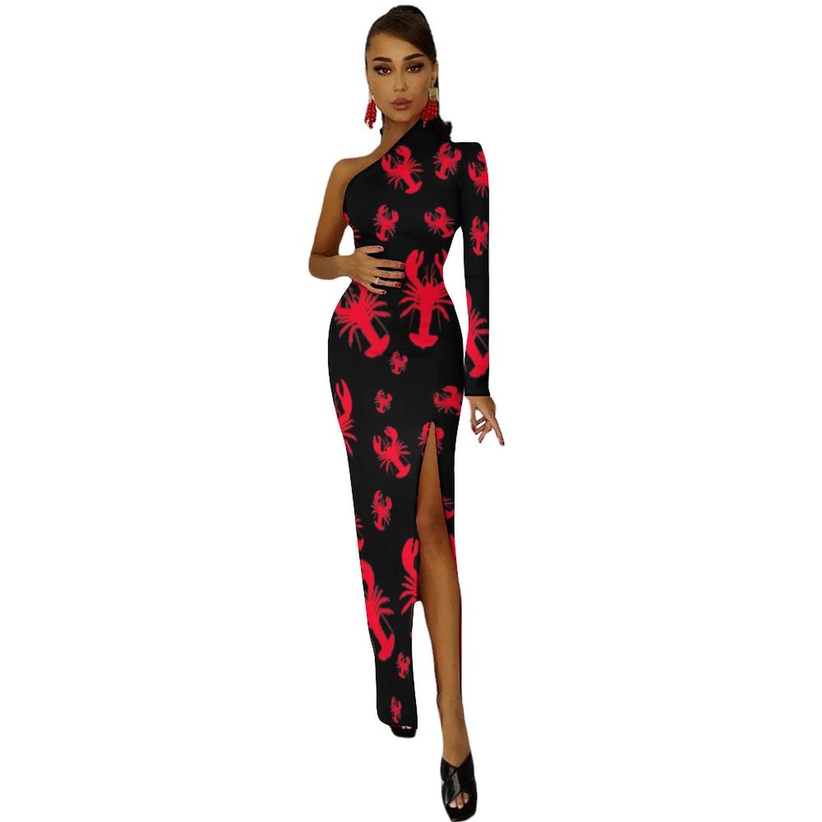 All Over Lobster Print Half Dleeve Split Dress dresses for official ...