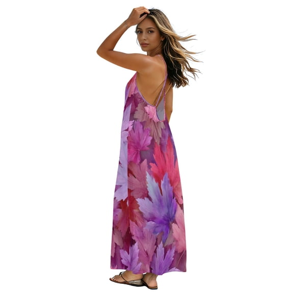 All-Over Print Backless Cross Strap Slip Dress, Loose A-Line Slim Fit ...