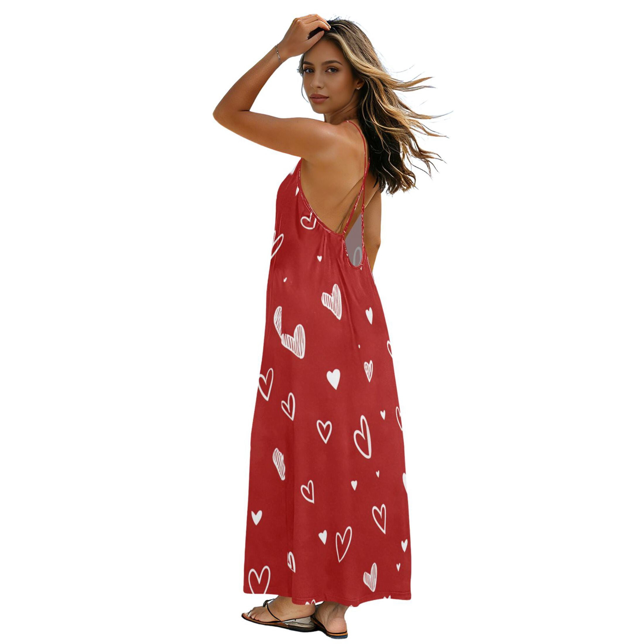 All-Over Print Backless Cross Strap Slip Dress, Loose A-Line Slim Fit ...