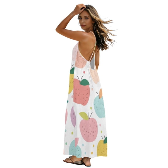 All-Over Print Backless Cross Strap Slip Dress, Loose A-Line Slim Fit ...