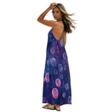 All-Over Print Backless Cross Strap Slip Dress, Loose A-Line Slim Fit ...