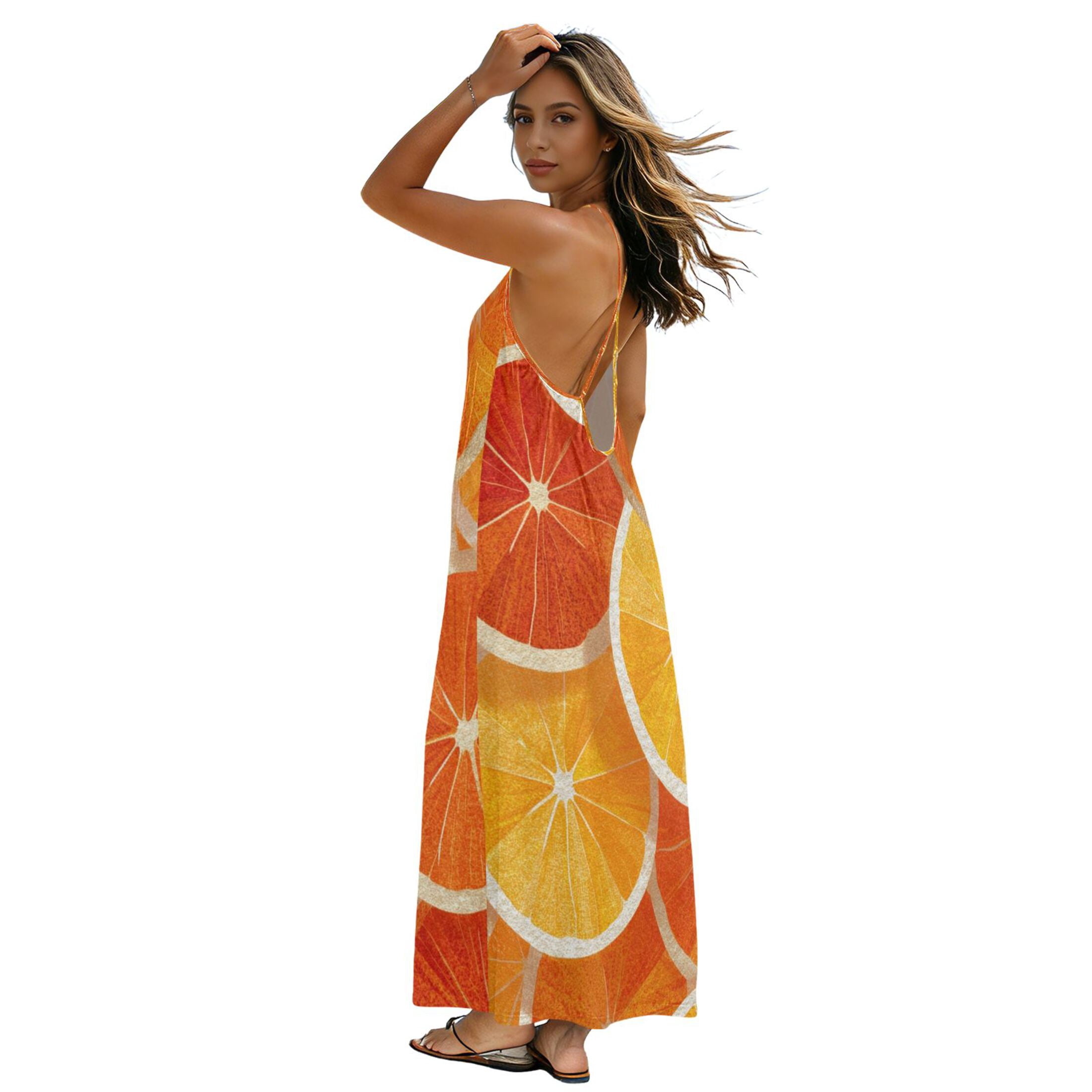 All-Over Print Backless Cross Strap Slip Dress, Loose A-Line Slim Fit ...