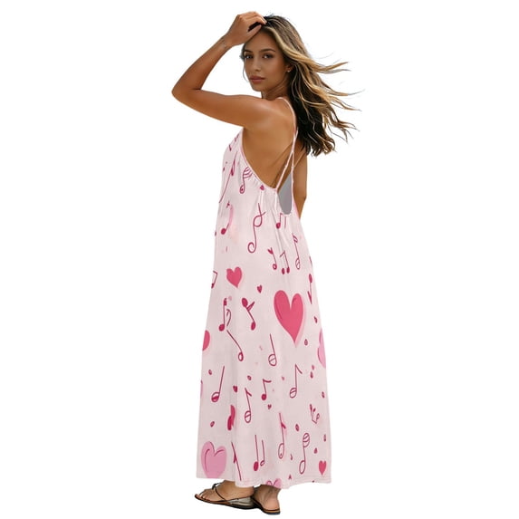 All-Over Print Backless Cross Strap Slip Dress, Loose A-Line Slim Fit ...